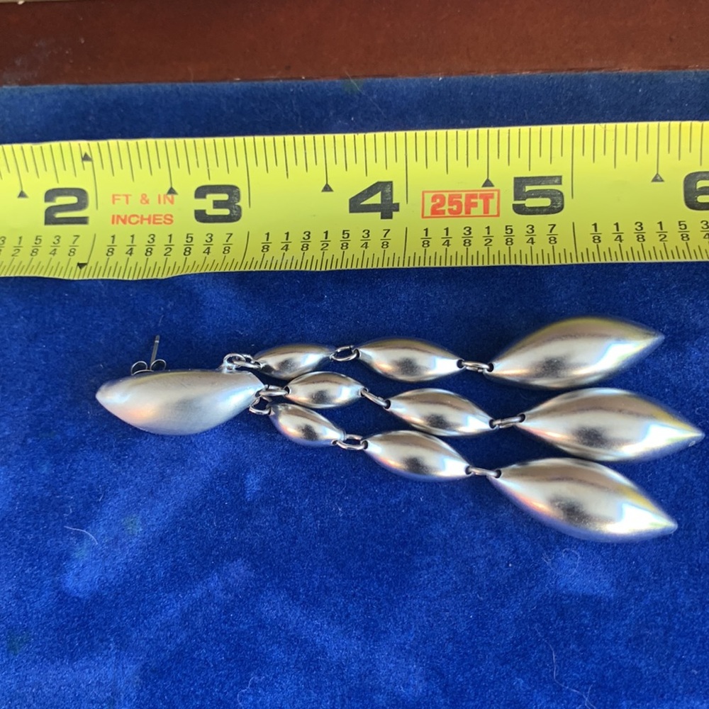 Vintage Laura Vogel Silver Plate Drop Earrings - Gem